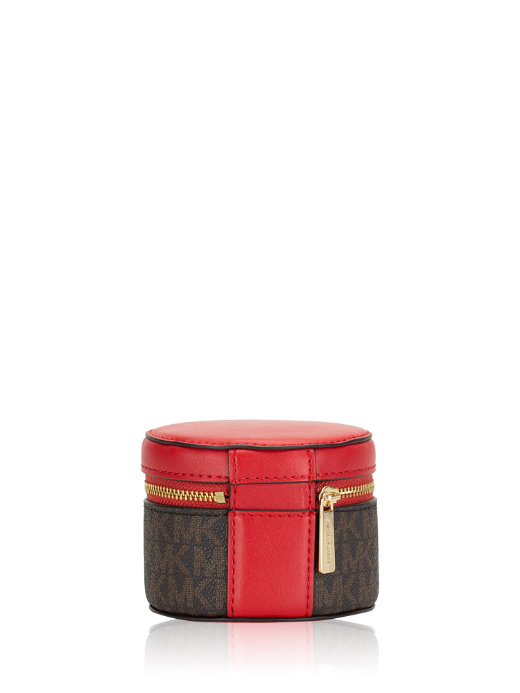 Michael Kors Monogram Small Round Jewelry Case Flame