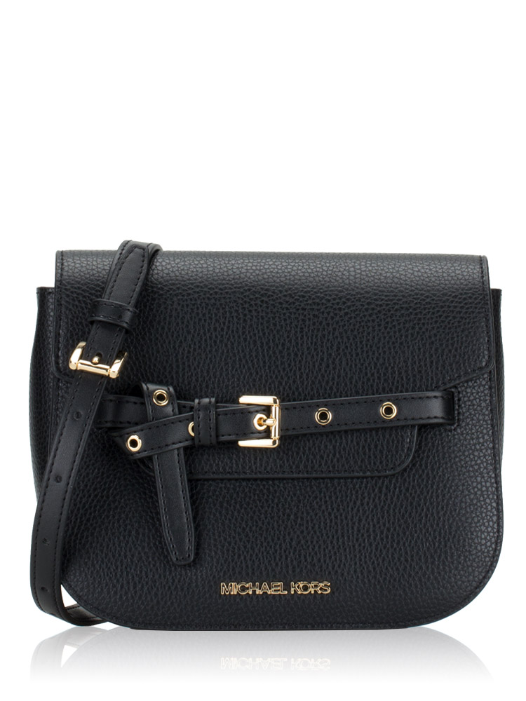 Michael Kors Emilia Leather Saddle Small Crossbody Black