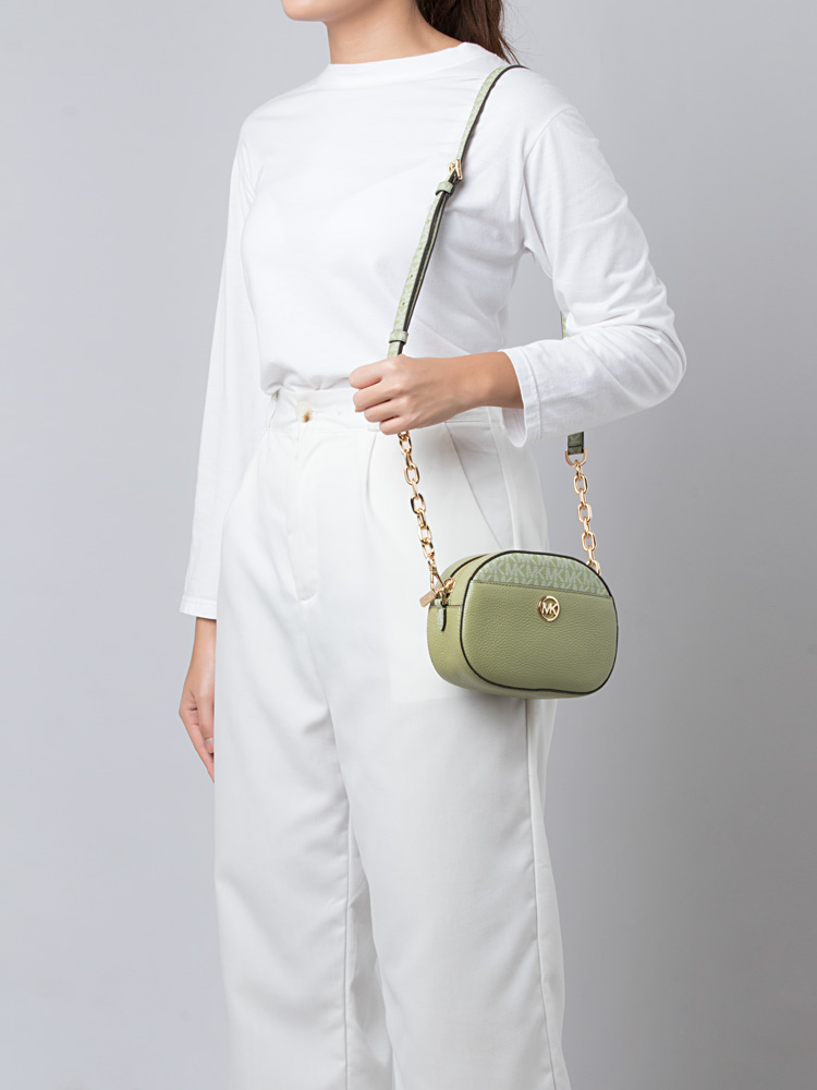 Michael Kors Jet Set Glam Small Front Pocket Oval Crossbody Light Sage