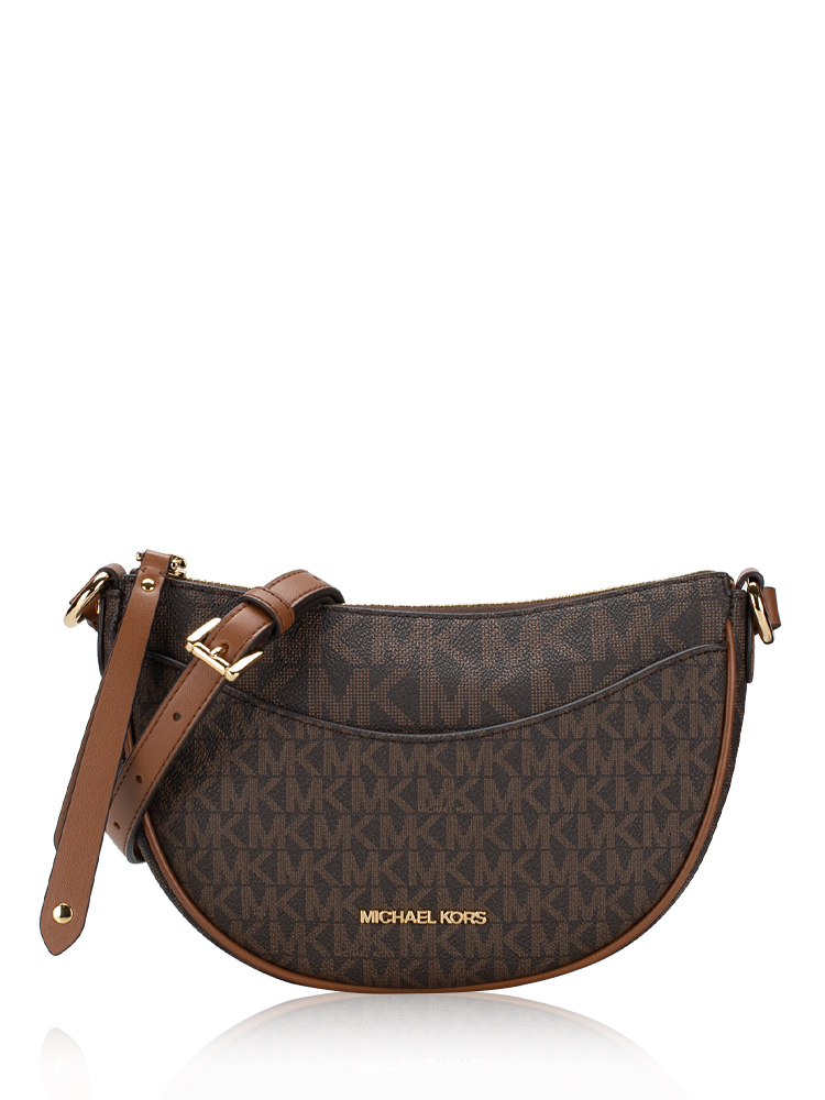 Michael Kors Signature Dover Small Half Moon Crossbody Brown