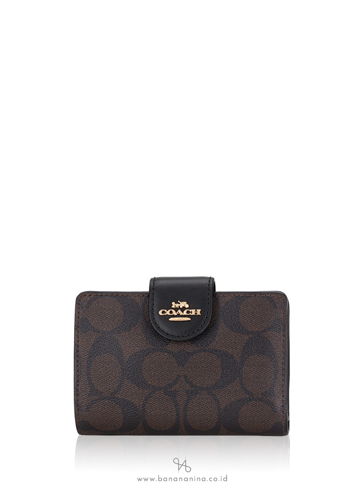 Coach C0082 Signature Medium Corner Zip Wallet Brown Black