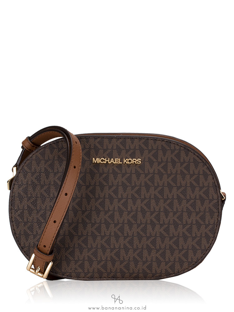 Michael Kors Jet Set Signature Medium Oval Crossbody Brown