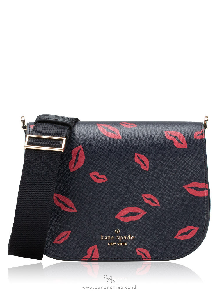 Kate Spade Madison Lip Toss Saddle Bag Black Multi
