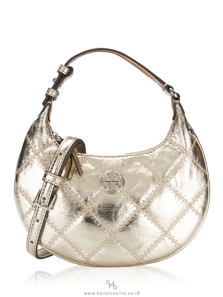 Tory Burch Willa Metallic Mini Crescent Bag Spark Gold