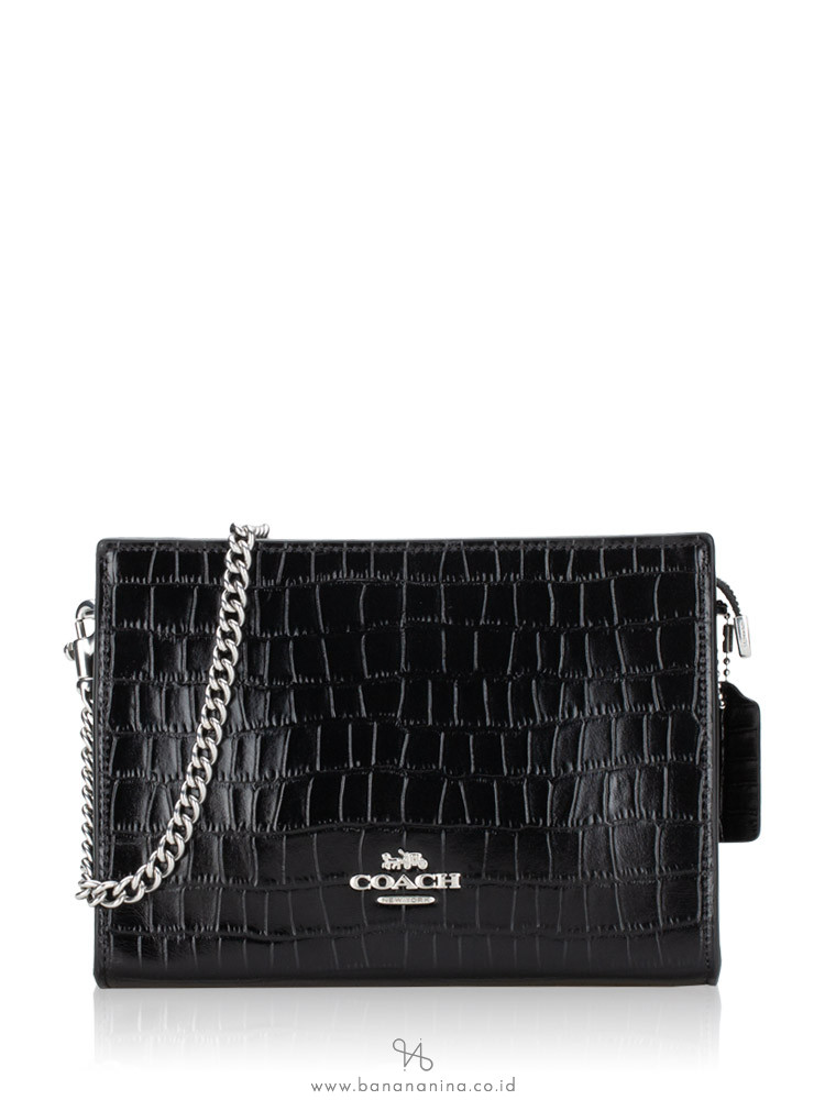 Coach CR237 Crocodile Embossed Slim Crossbody Black