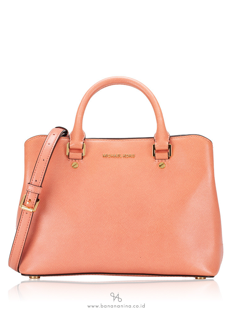 Michael Kors Savannah Leather Medium Satchel Peach