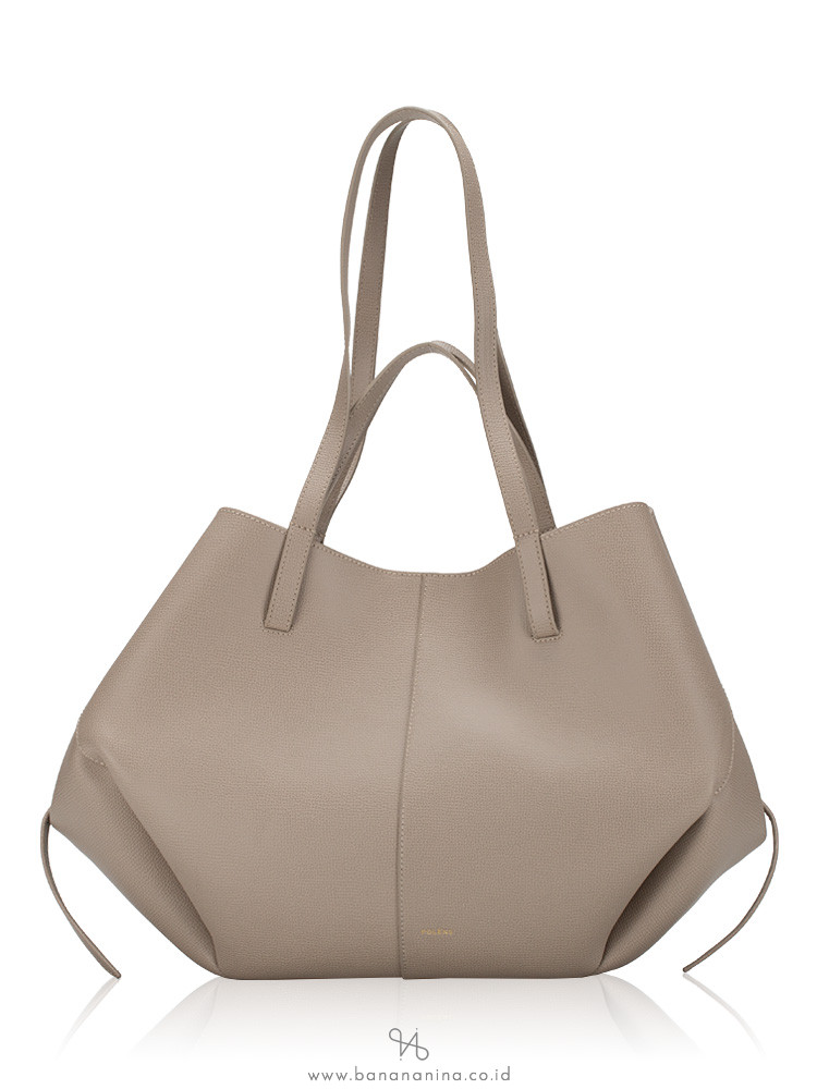Polene Textured Calfskin Cyme Tote Taupe