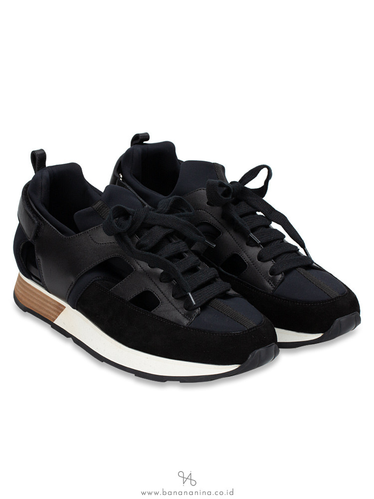 Hermes Leather Neoprene Cut Outs Sneakers Black Sz 41