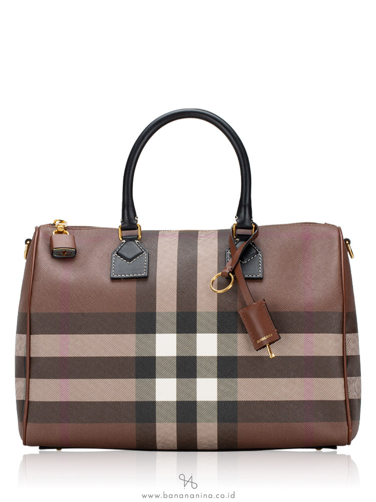 Burberry E-canvas Check Medium Bowling Bag Dark Birch Brown