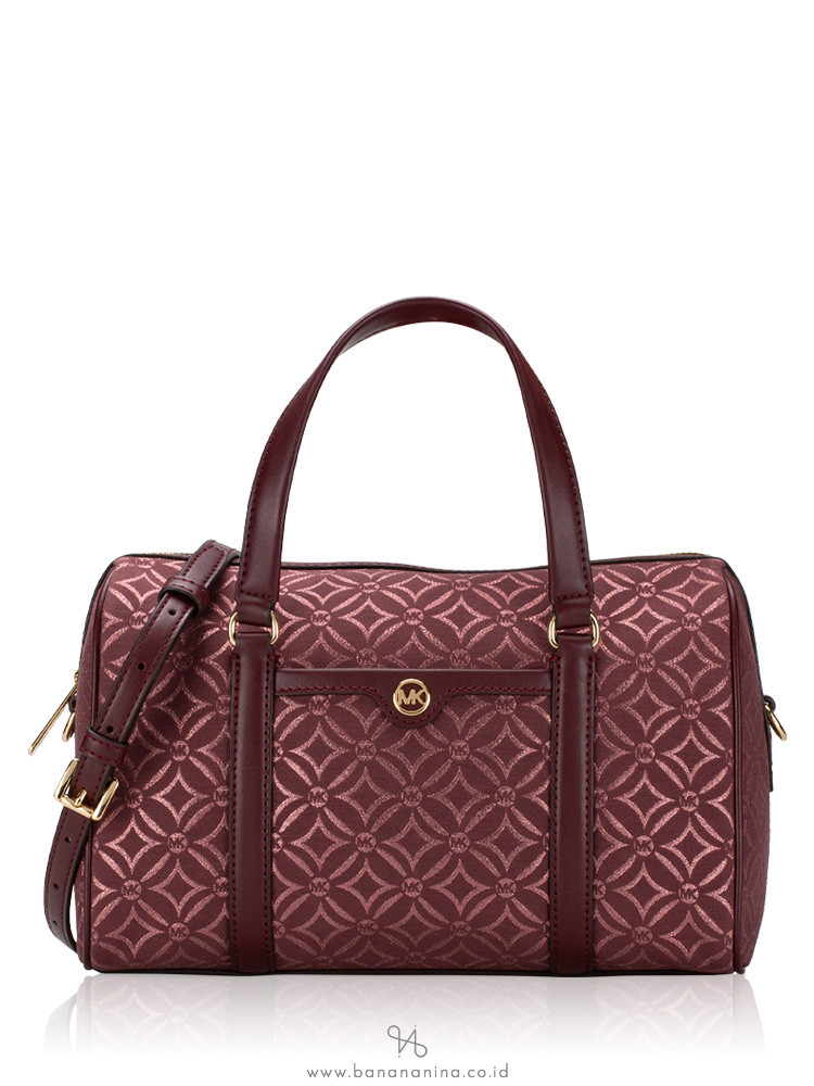 Michael Kors Signature Travel Medium Metallic Duffle Bag Oxblood Multi