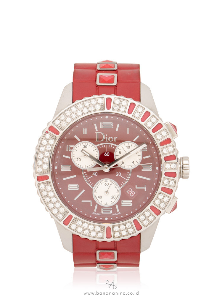 Christian Dior Rubber Diamond Sapphire Christal 38mm Watch Red