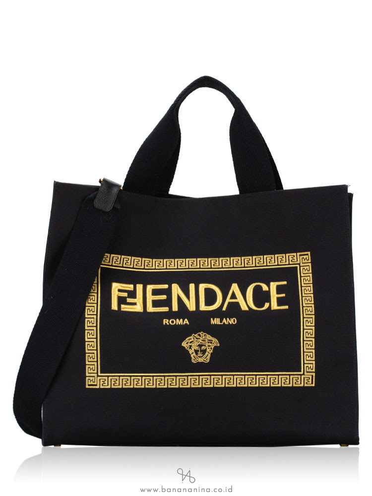 Fendi X VERSACE Canvas Fendace Logo Large Tote Black