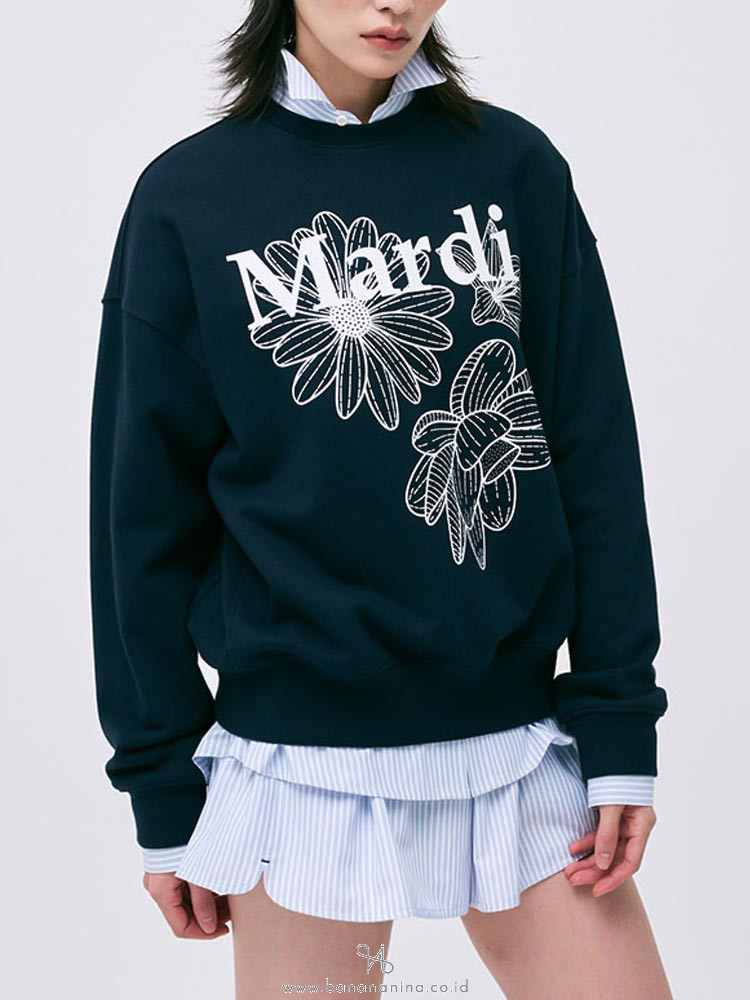 Mardi Mercredi Triple Flowermardi Blossom Sweater Navy White